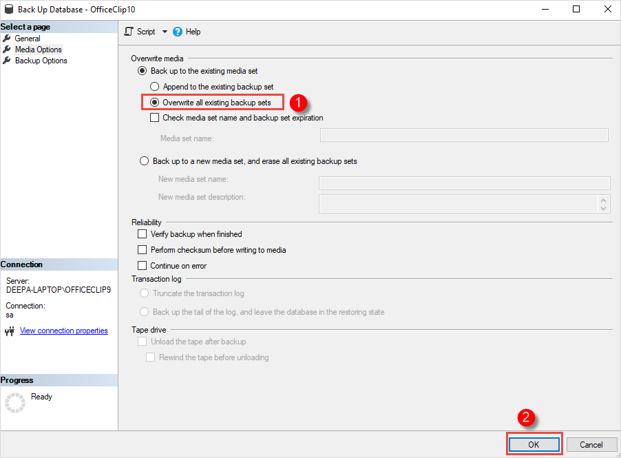 Backup and Restore using the Sql Management Studio